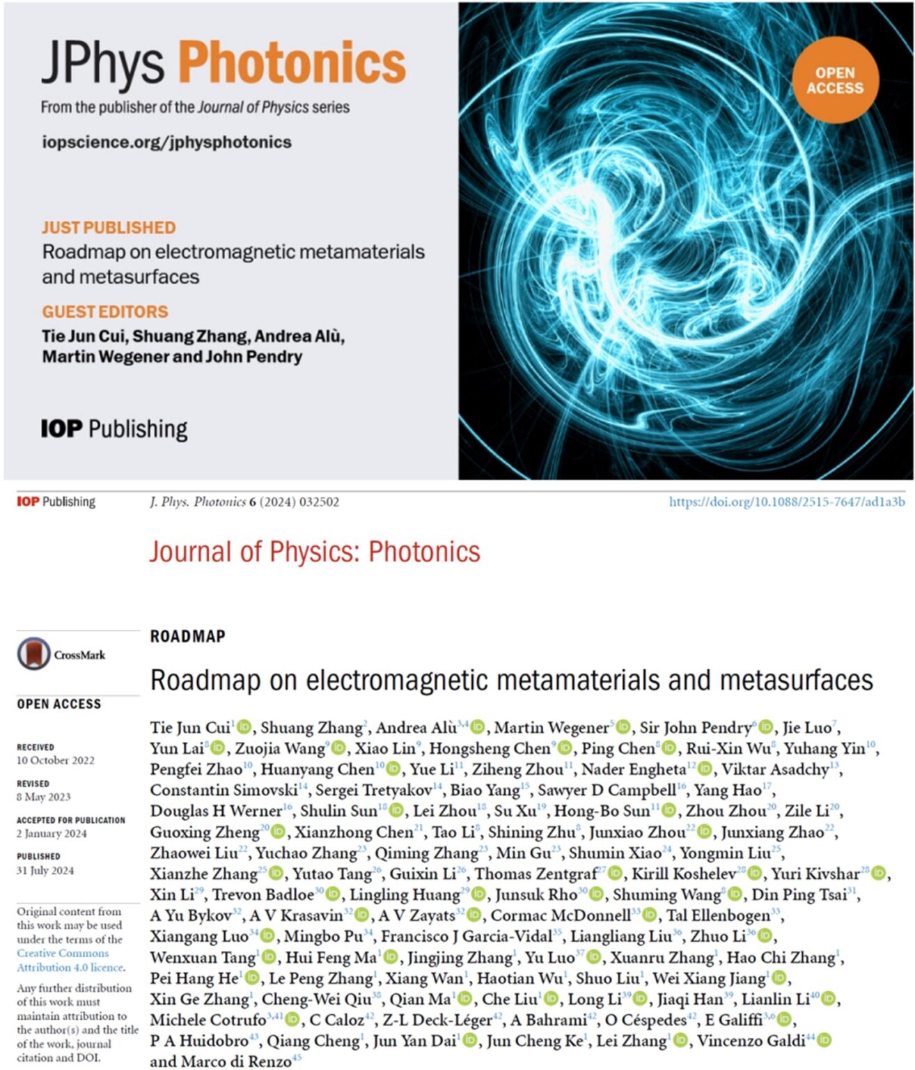 JPhys Photonics研究路线图|电磁超材料与超表面的研究路线图 - IOP China